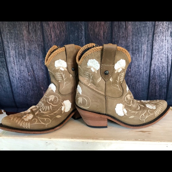 sundance boutique | Shoes | Tan Suede Embroidered Western Bootie | Poshmark